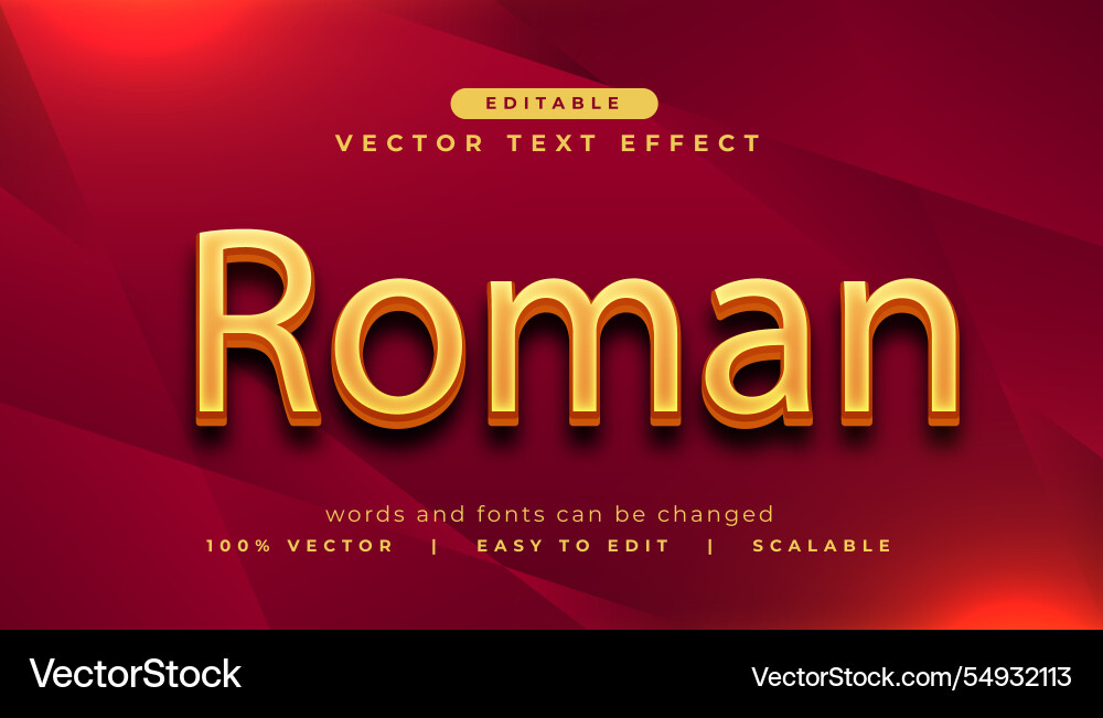 Editable golden text effect with 3d bold roman Vector Image