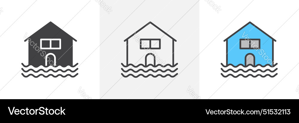 House flood icon set river water natural disaster Vector Image