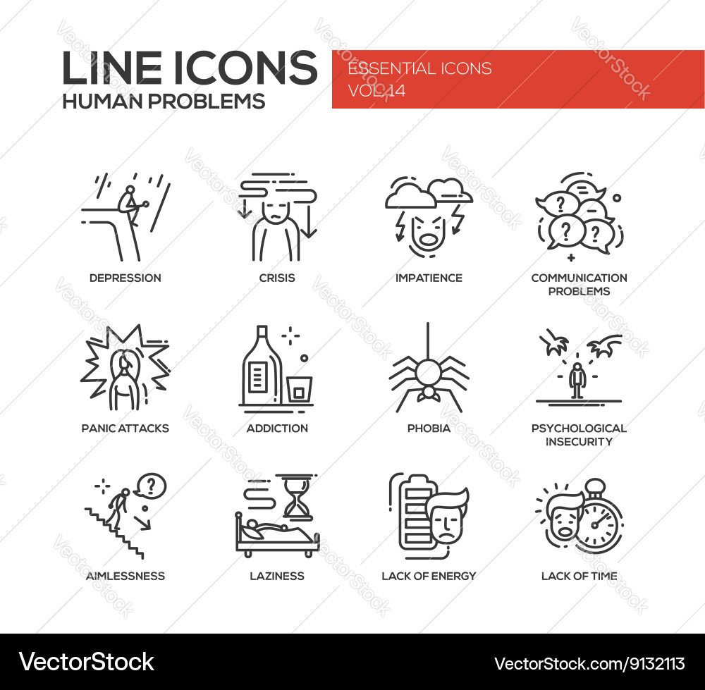 Human psychological problems- line design icons Vector Image