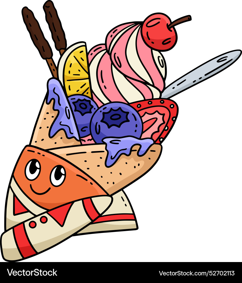 Ice cream crepe cartoon colored clipart Royalty Free Vector