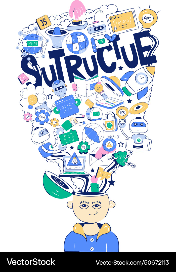 Programming mural in doodle style designed with va