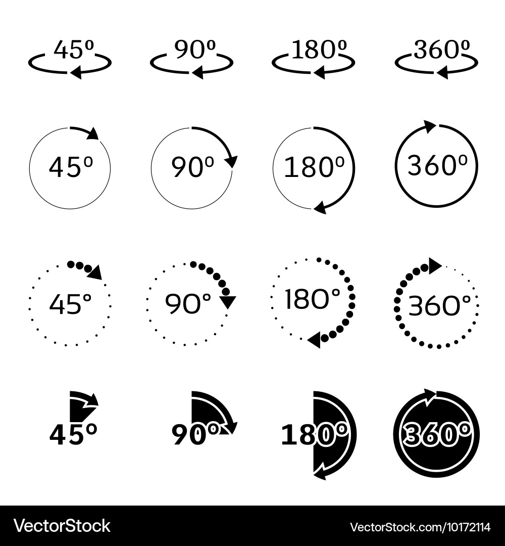 Angles 45 90 180 and 360 degrees icons Royalty Free Vector
