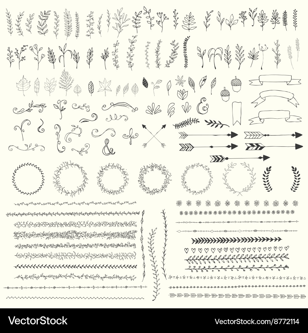 Hand drawn vintage leaves arrows wreaths Vector Image