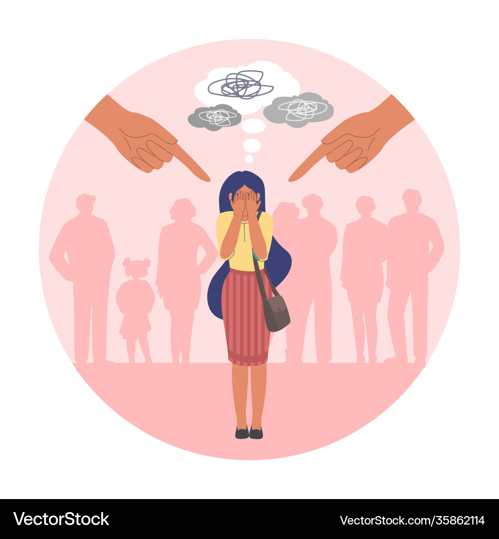 Human fingers pointing at crying girl flat Vector Image