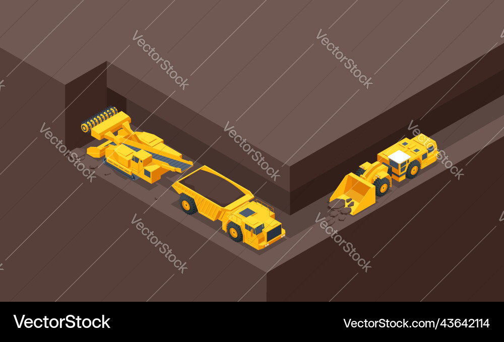 Isometric coal mining machine underground truck Vector Image Isometric coal mining machine underground truck Vector Image