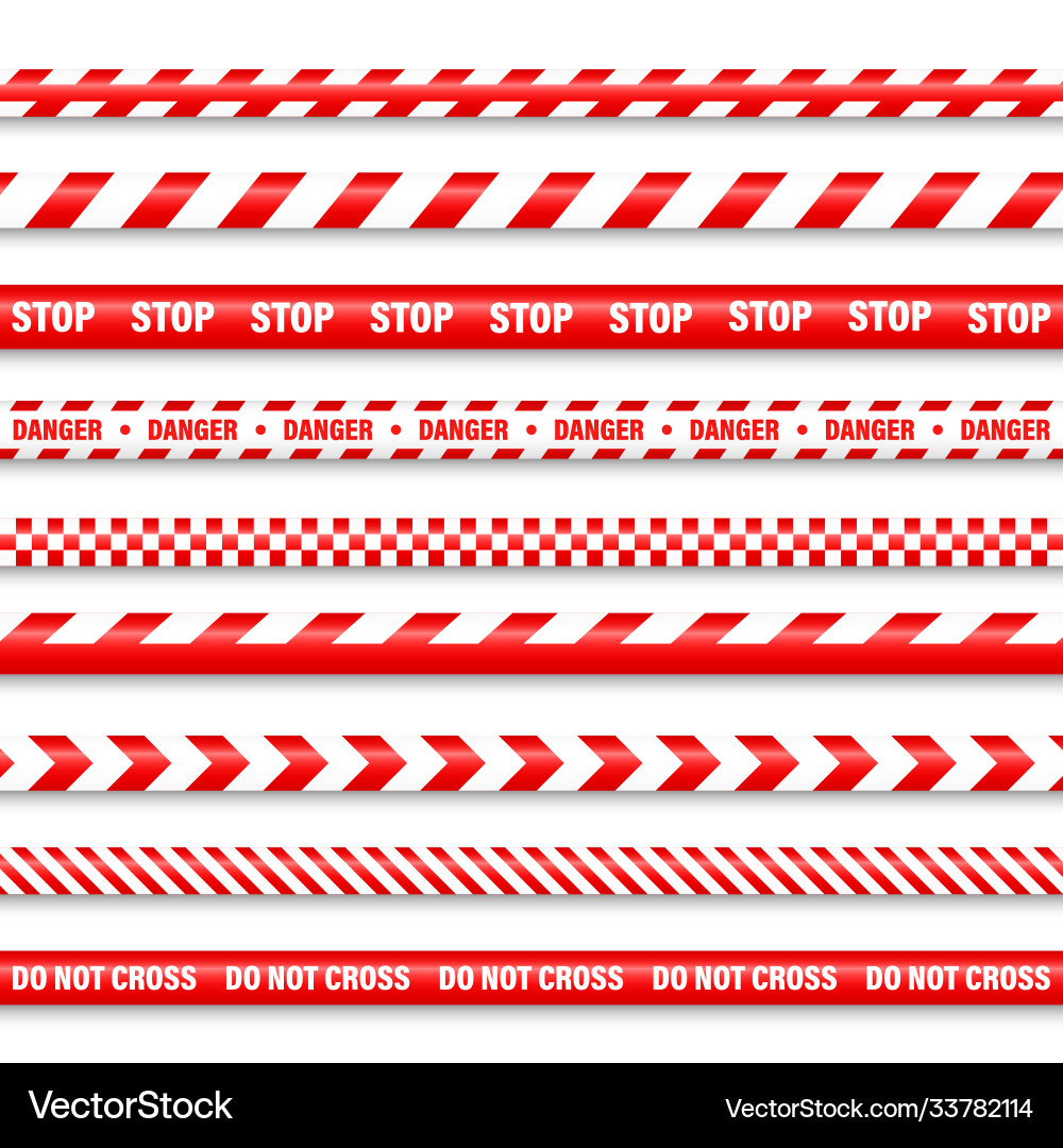 Realistic red barricade tape police warning line Vector Image