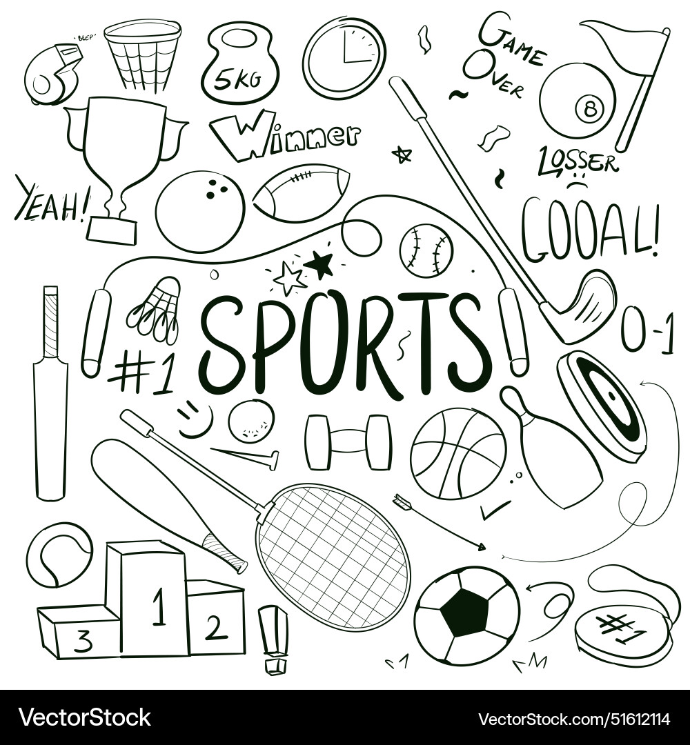 Sports doodle scribble drawing icons Royalty Free Vector