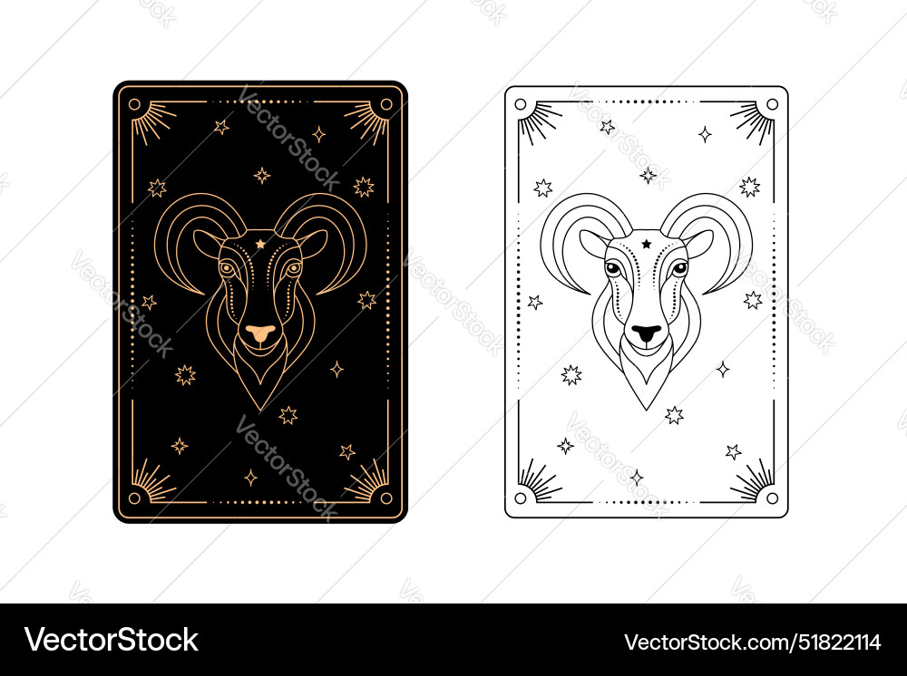 Tarot card with aries zodiac style simple line Vector Image