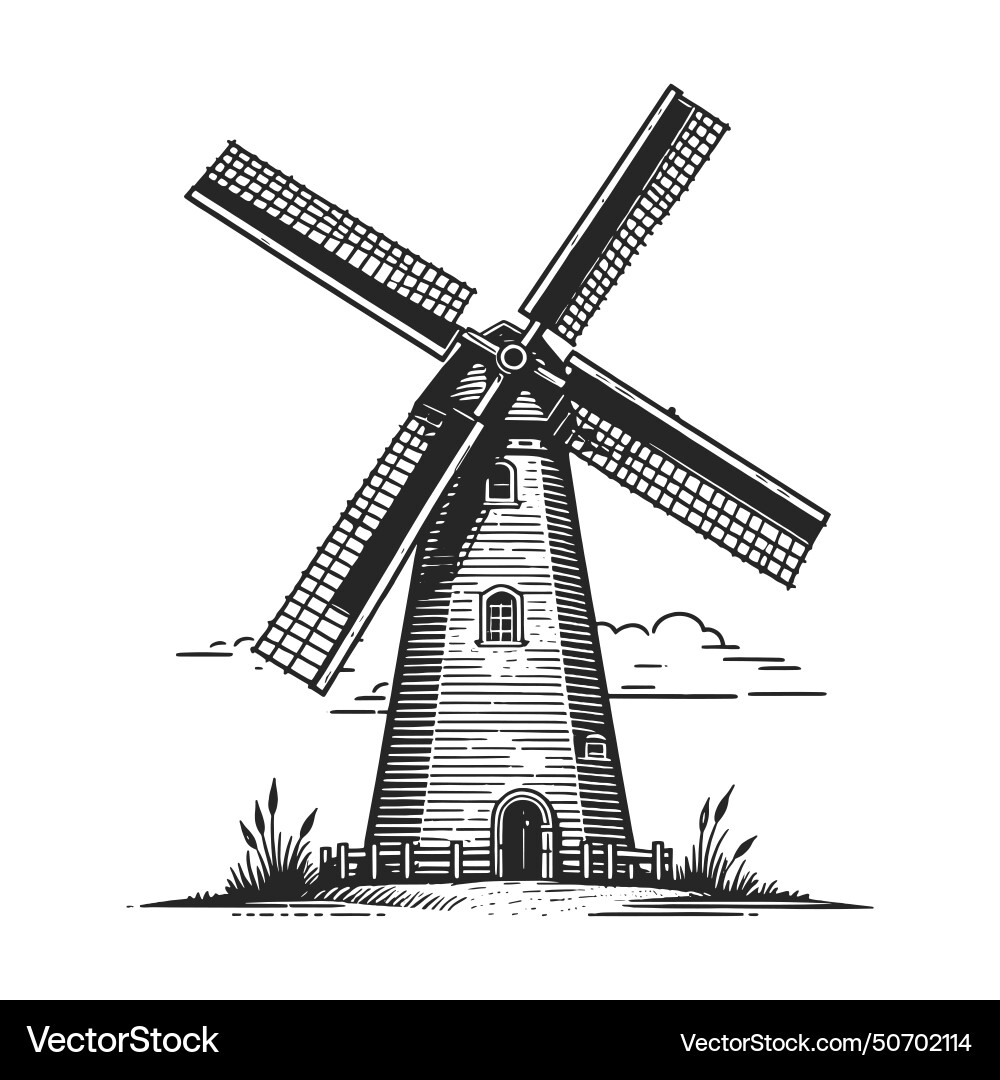 Traditional windmill engraved Royalty Free Vector Image