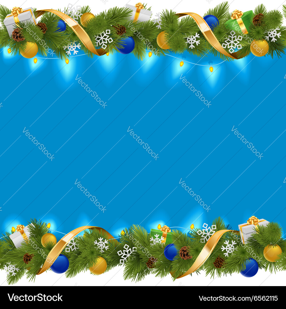 Blue christmas border with garland Royalty Free Vector Image
