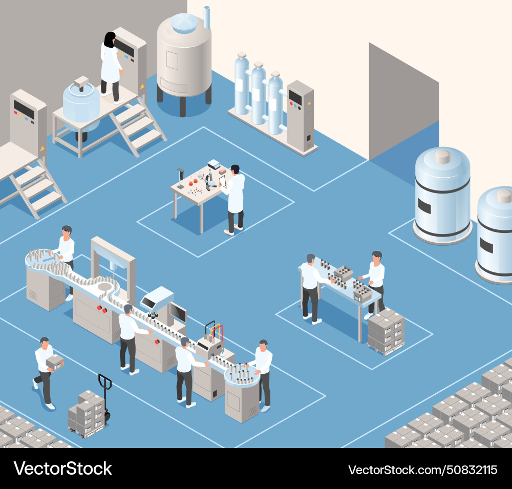 Cosmetics production isometric background Vector Image