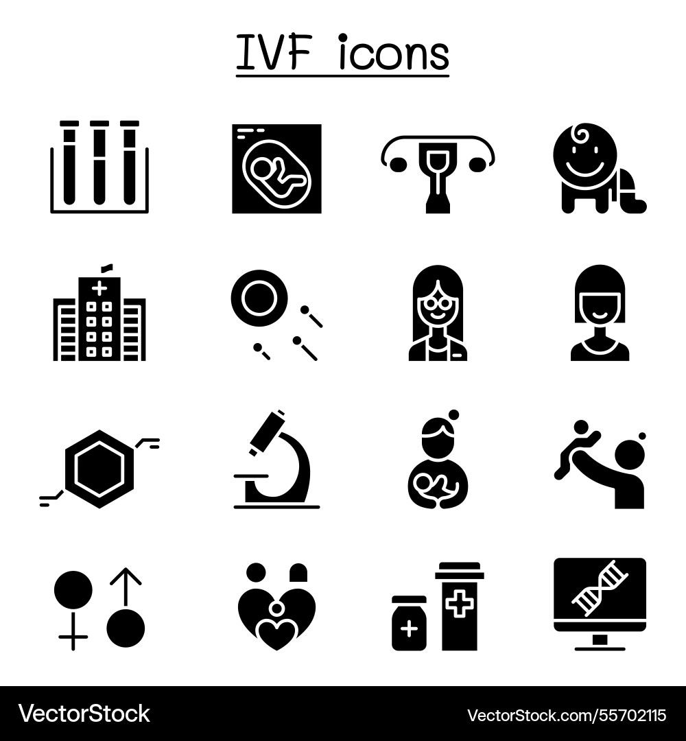 Ivf in vitro fertilization icon set in glyph style