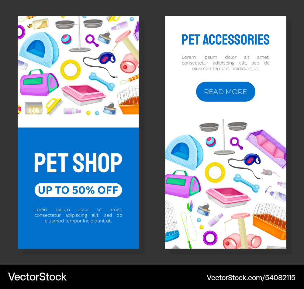 Pet shop banner design with accessory Royalty Free Vector
