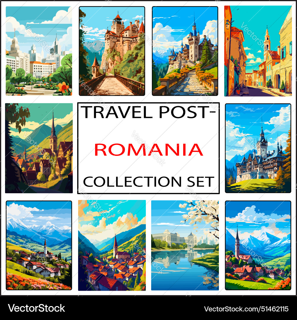 Romania travel poster wall art print wpa set 1 Vector Image