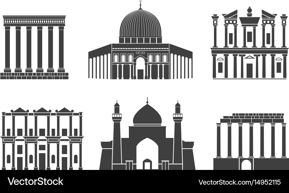 Western asia isolated asian buildings Royalty Free Vector
