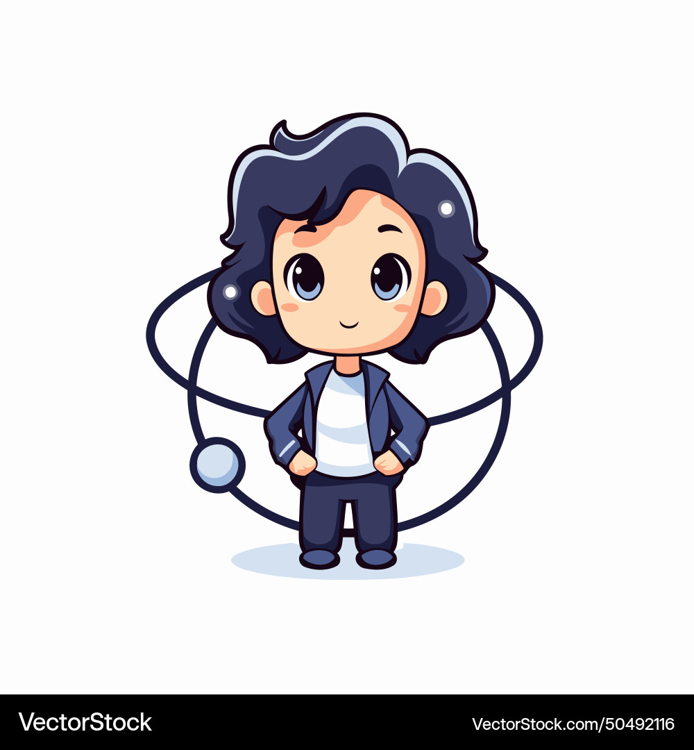A cartoon little boy with atom in his hand Vector Image