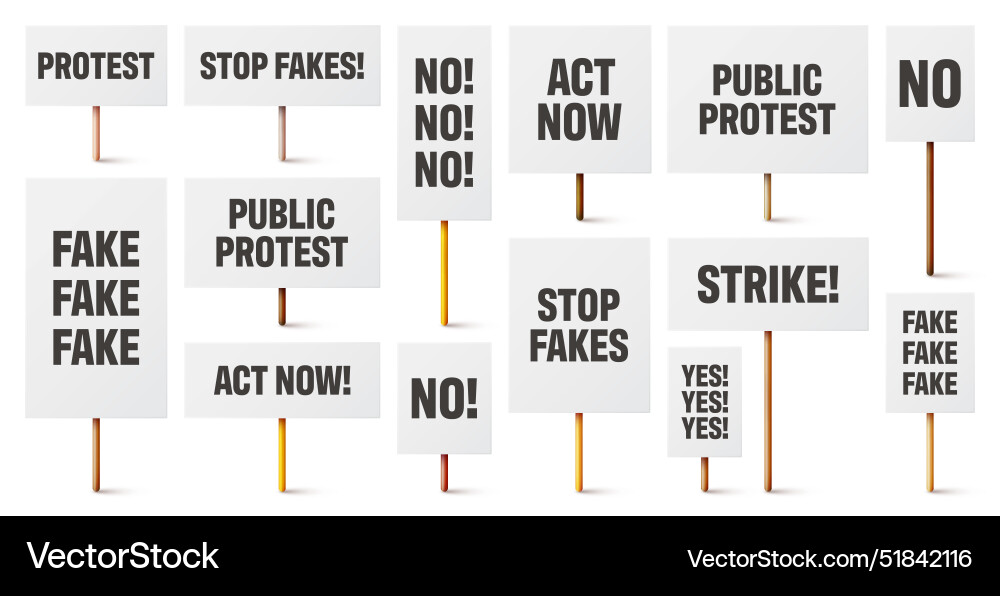 Blank white protest signs with text slogans Vector Image