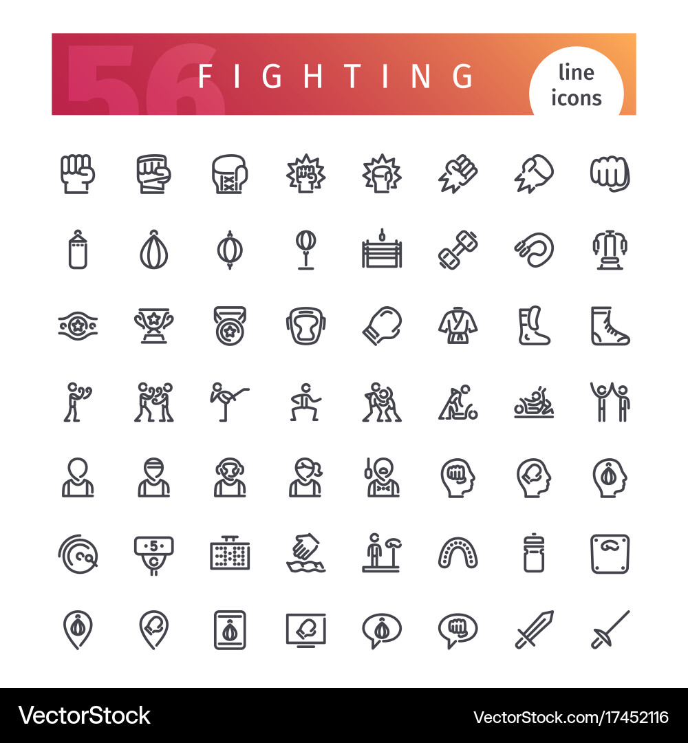 Fighting line icons set Royalty Free Vector Image