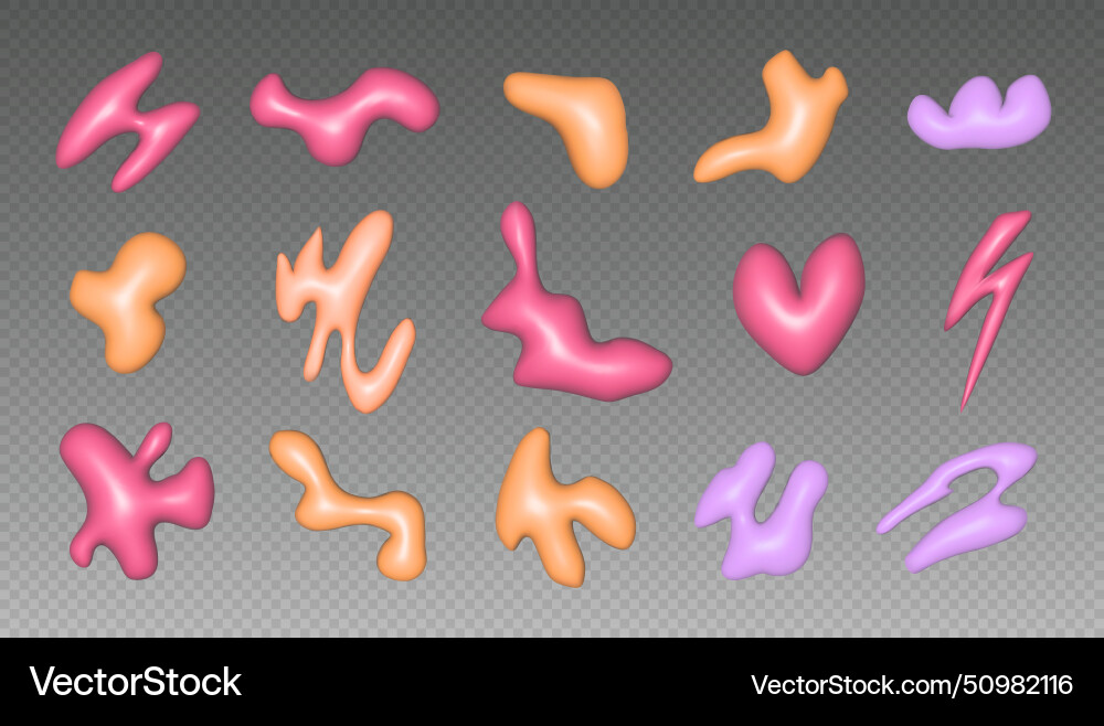 Inflated shapes abstract 3d doodles cute plastic Vector Image