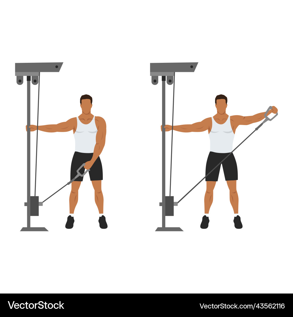 Man doing cable one arm lateral raise exercise Vector Image