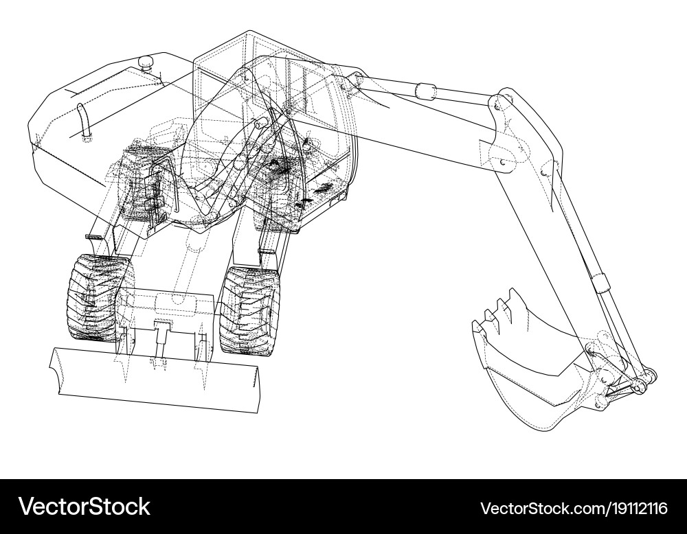 Outline of excavator isolated on white background Vector Image