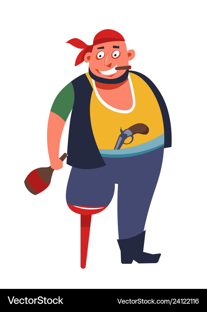 Pirate with one leg and rum bottle revolver Vector Image