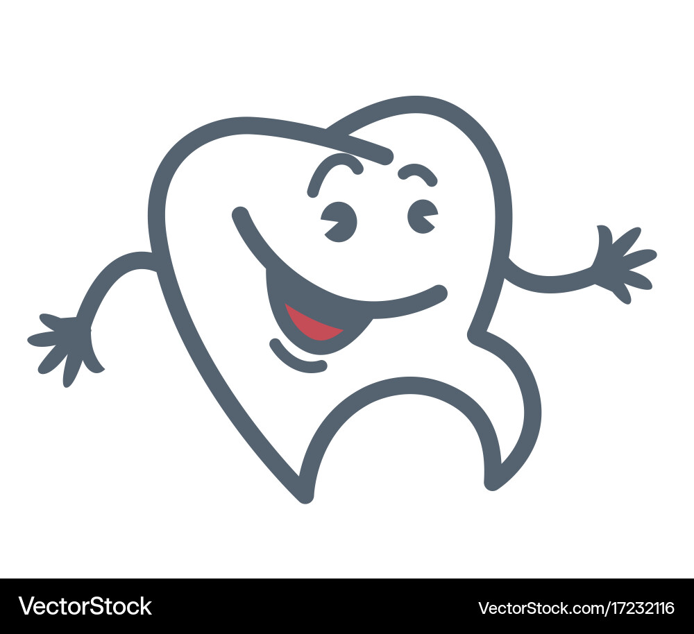 Tooth with cheerful face and hands outline Vector Image
