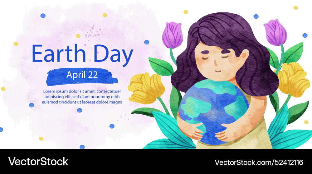 Watercolor horizontal banner template for earth Vector Image