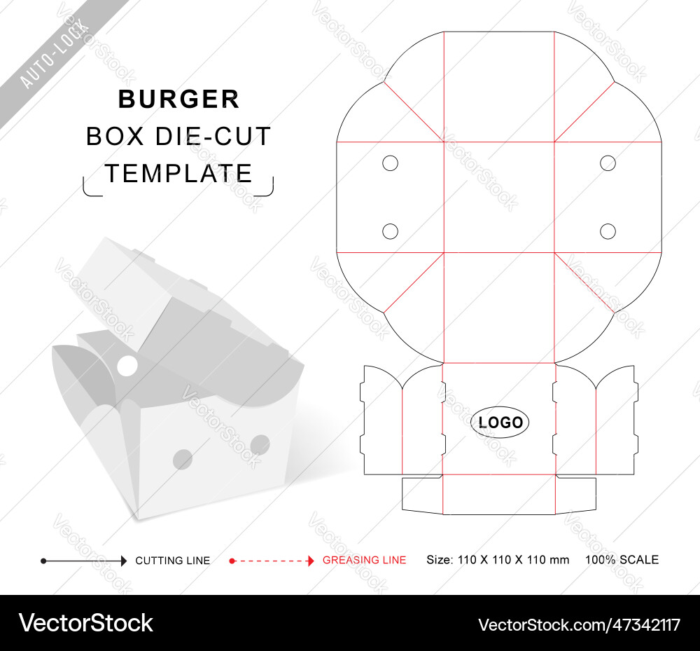 Burger box die cut template packaging Royalty Free Vector