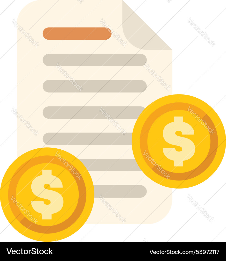 Business document with gold coins showing Vector Image