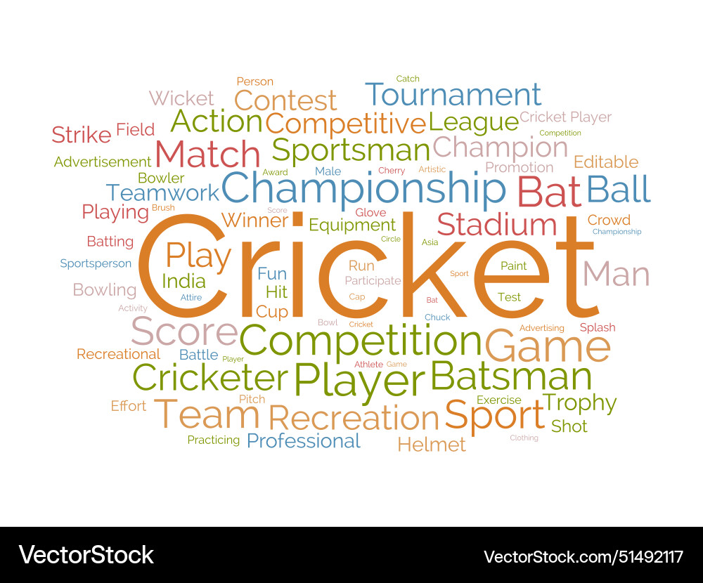 Cricket word cloud template sport concept Vector Image