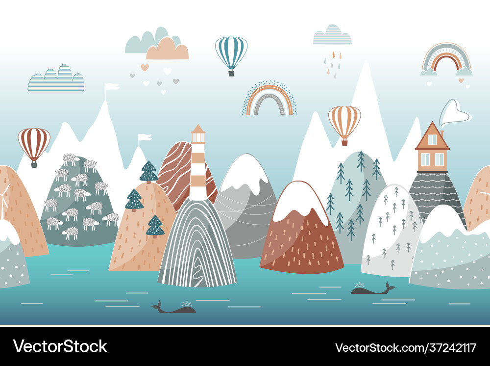 Cute Mountain & Sea Waves Pattern Royalty Free Vector