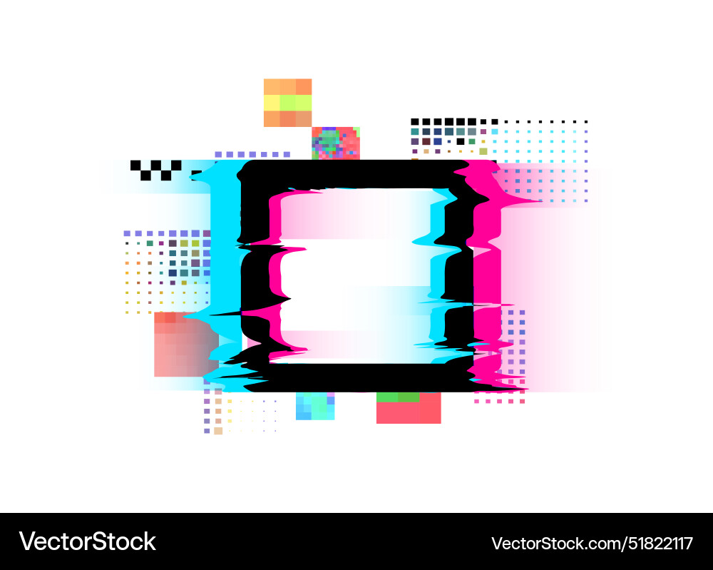Glitch effect frame pixel square geometric shapes Vector Image