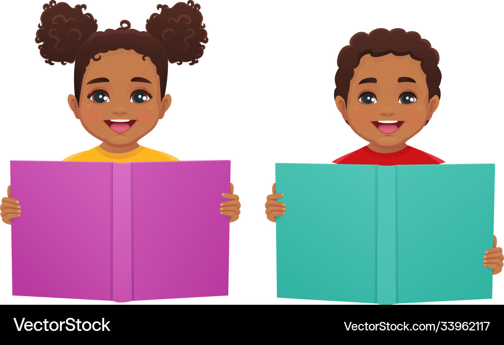 Kids with book Royalty Free Vector Image - VectorStock