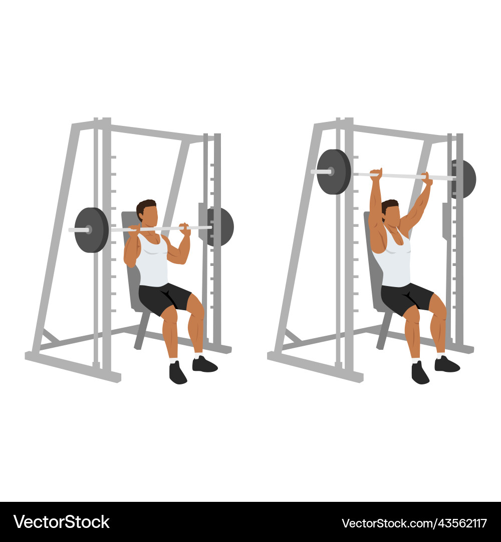 Man doing smith machine shoulder press exercise Vector Image