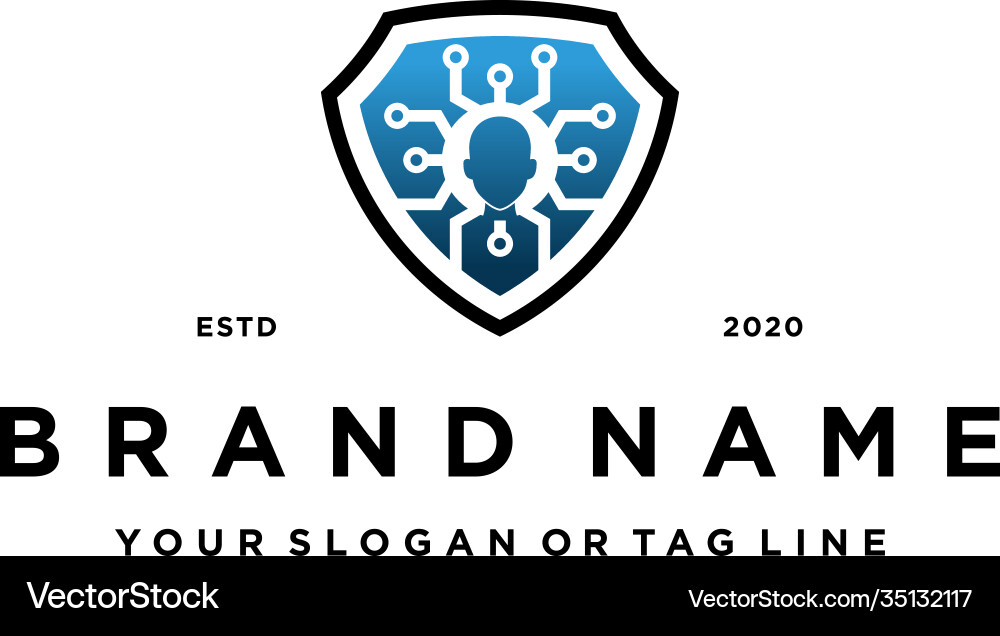 People circuit tech shield logo design Royalty Free Vector