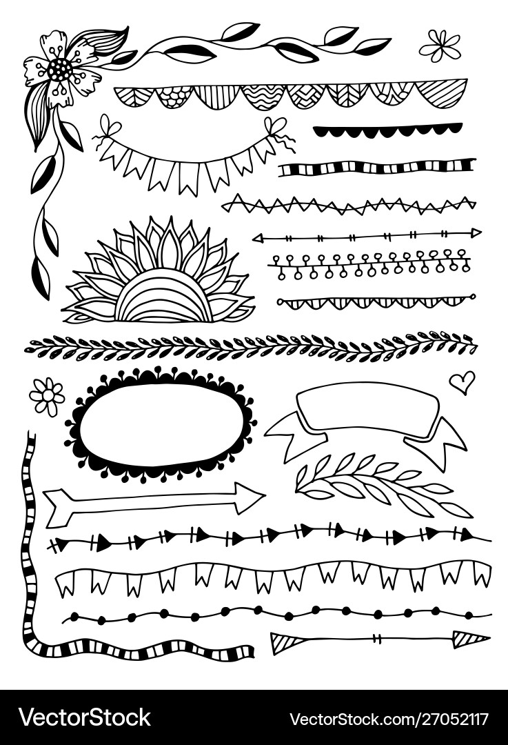 Set hand drawing sketch doodle divider decor Vector Image