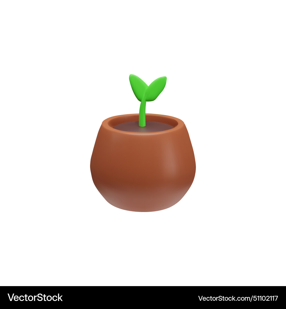 Sprouting plant in terracotta pot 3d icon Vector Image