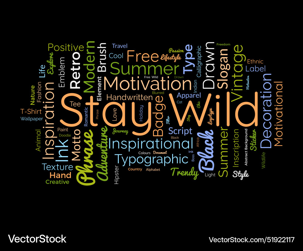 Stay wild wordcloud template wildlife concept Vector Image