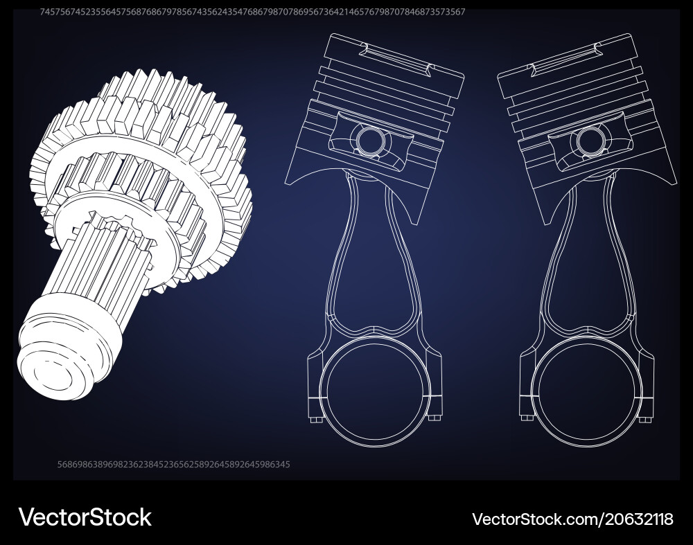 3d model of piston and gear Royalty Free Vector Image