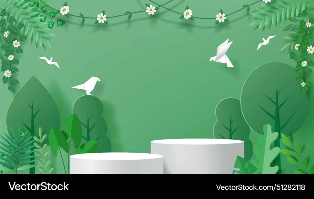 Eco background green tree garden with white empty Vector Image