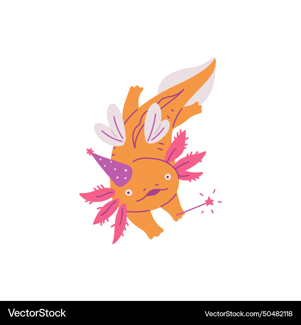 Funny orange axolotl with wings holiday hat Vector Image