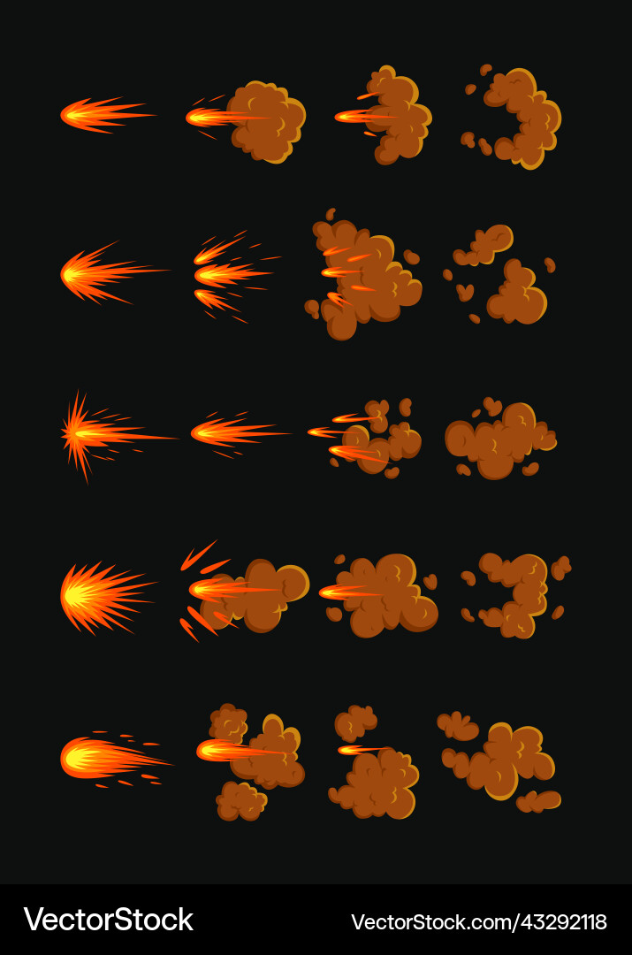 Gunshot animation on black background cartoon set Vector Image