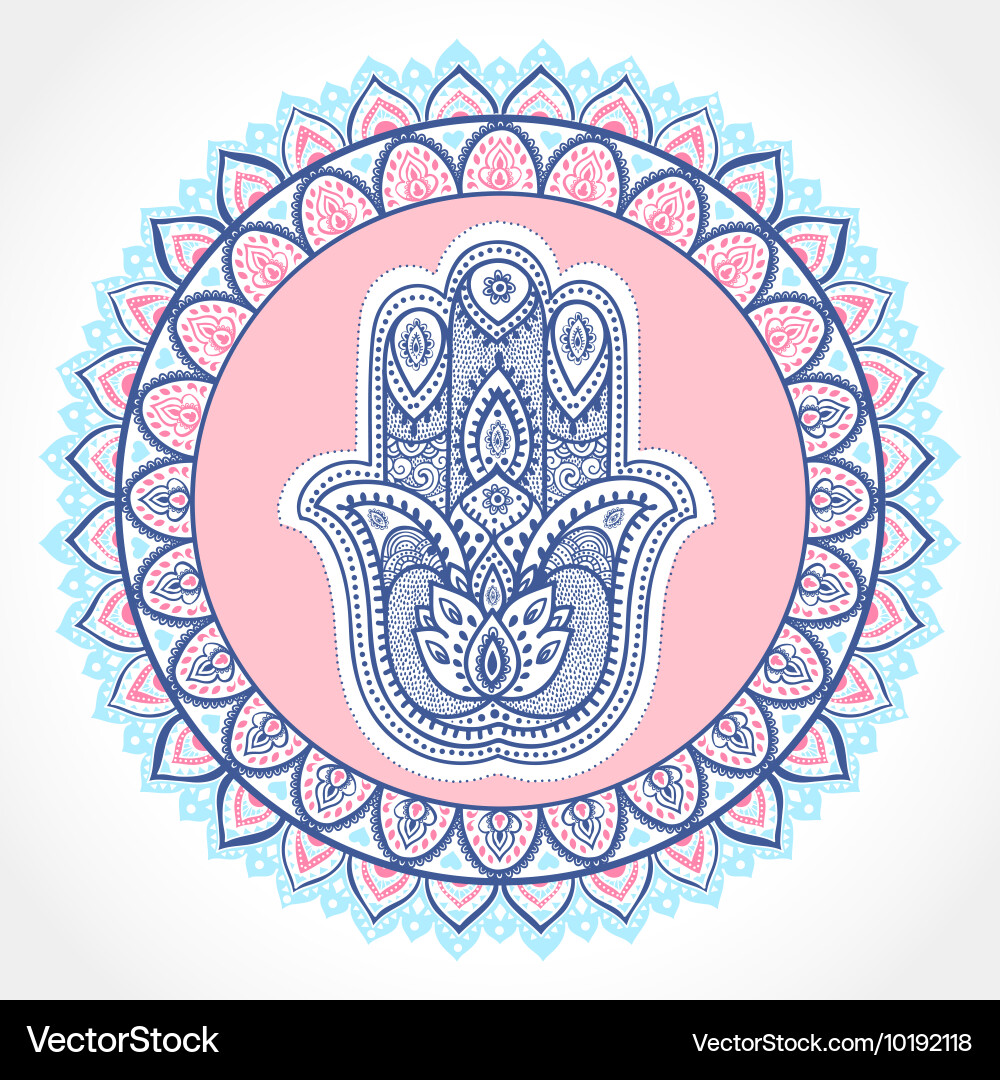 Indian hand drawn hamsa with ornaments Royalty Free Vector