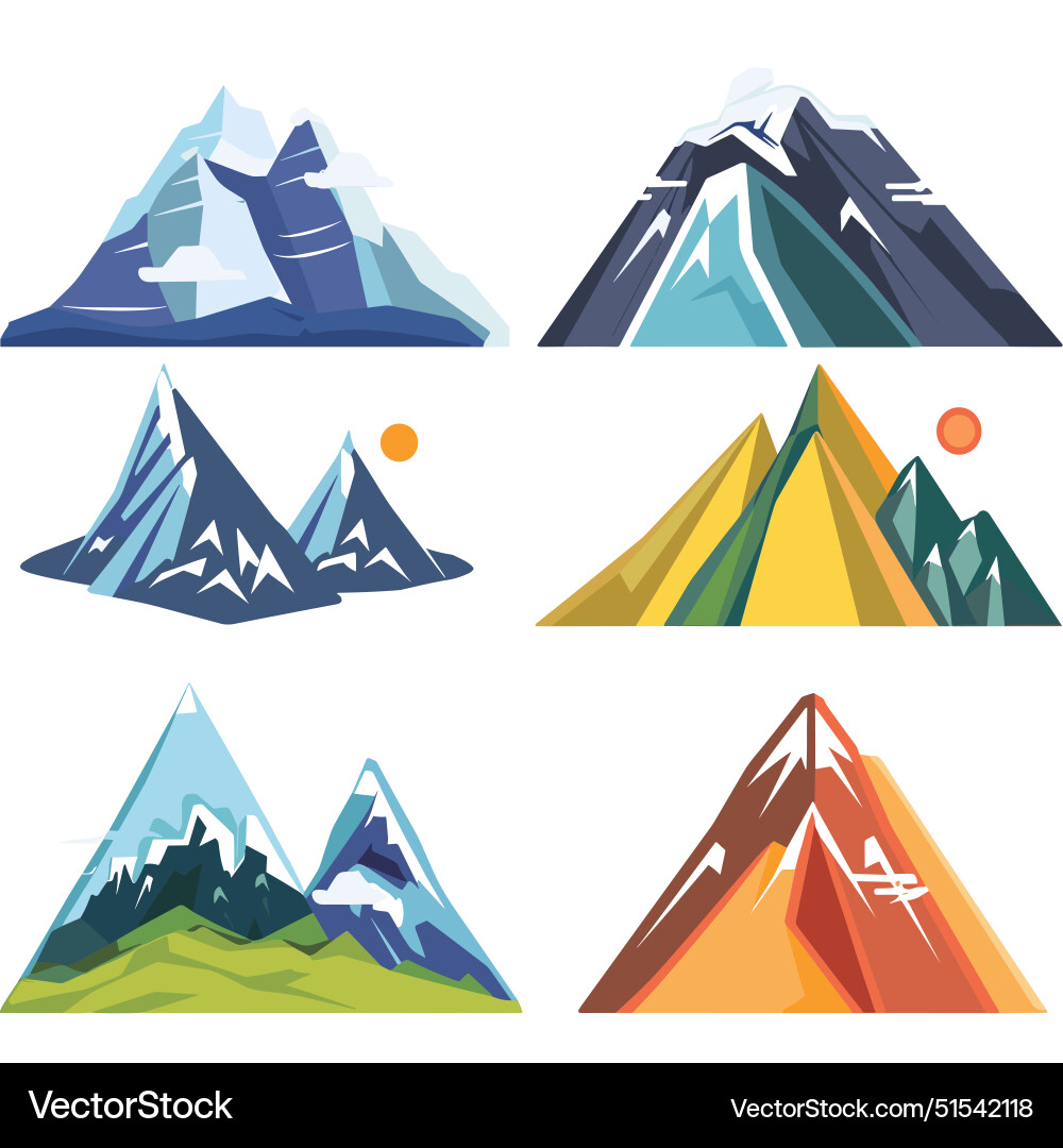 Set six colorful mountain Royalty Free Vector Image