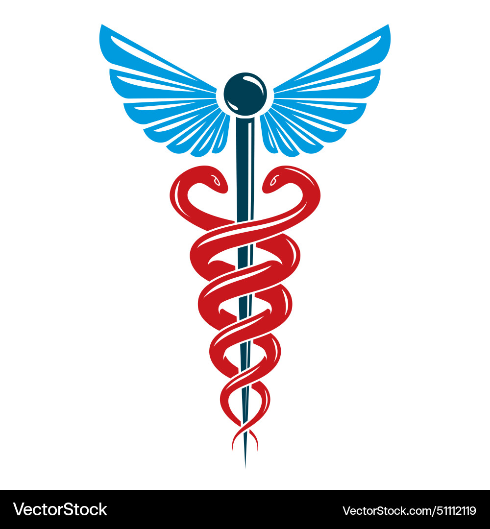 Caduceus symbol made using bird wings Royalty Free Vector