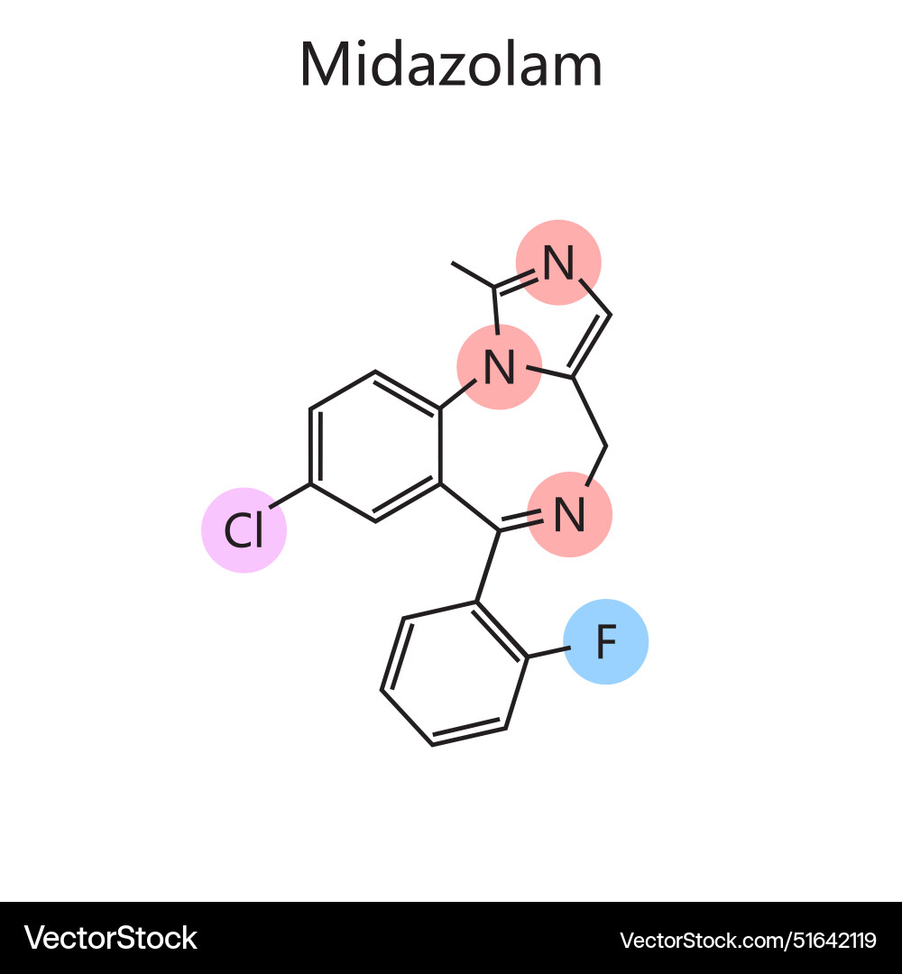 Chemical formula midazolam diagram Royalty Free Vector Image