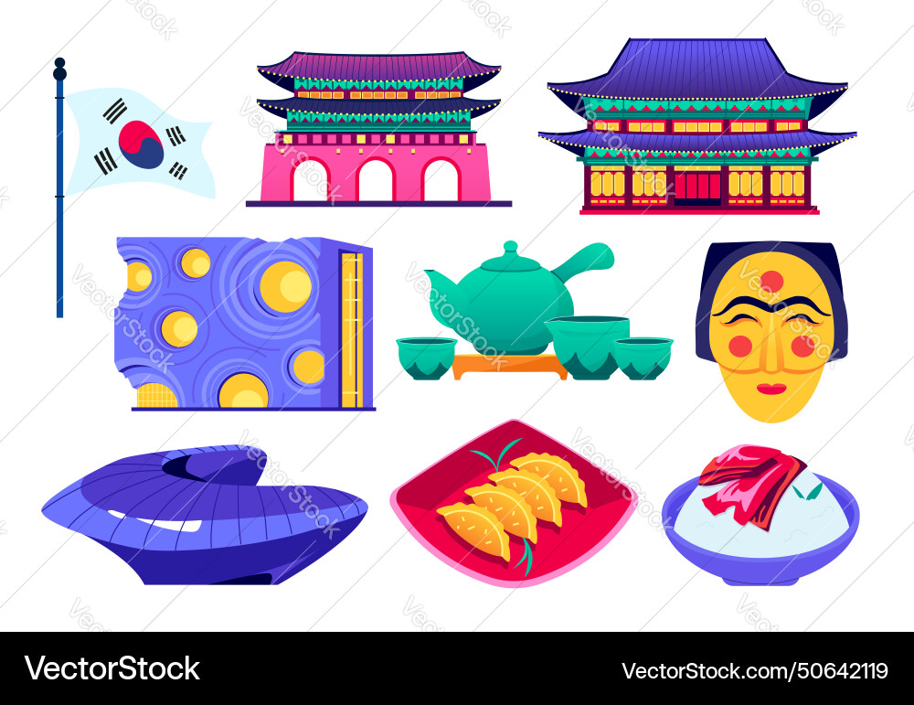 Cuisine and architecture of korea - flat design Vector Image