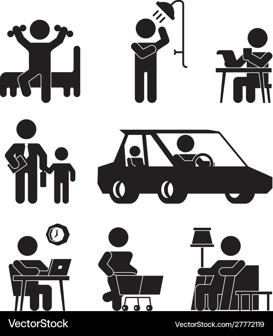 Daily routine icons active person lifestyle Vector Image