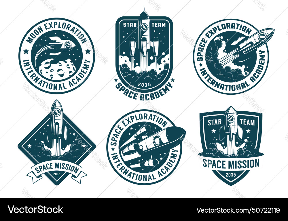 Retro space badges set astronaut emblems Vector Image
